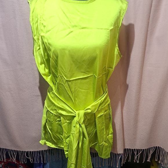 general | Tops | Vibrant Neon Green Tiewaist Blouse | Poshmark